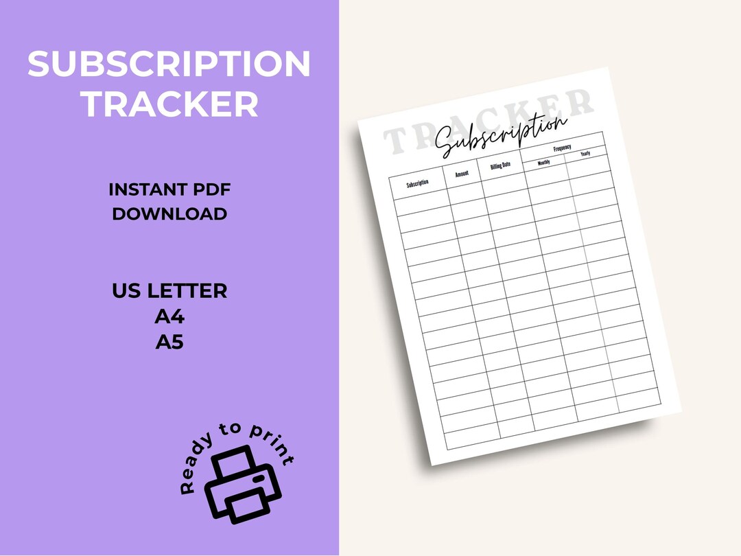 Subscription Tacker Printable | Digital Expense Tracker | Subscription ...