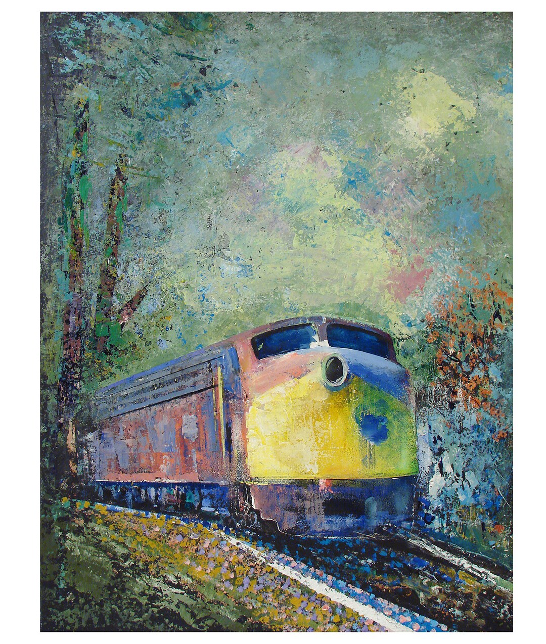 Landscape Train Painting on Wood Panel , Original Landscape Painting ...