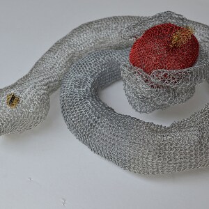 Knitted Wire Sculpture 'choice' Snake and Apple - Etsy
