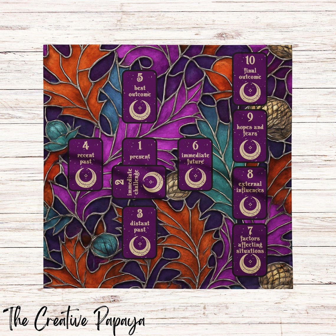 Stained Glass Altar Cloth, Arcane Celtic Cross Tarot Spread Cloth ...