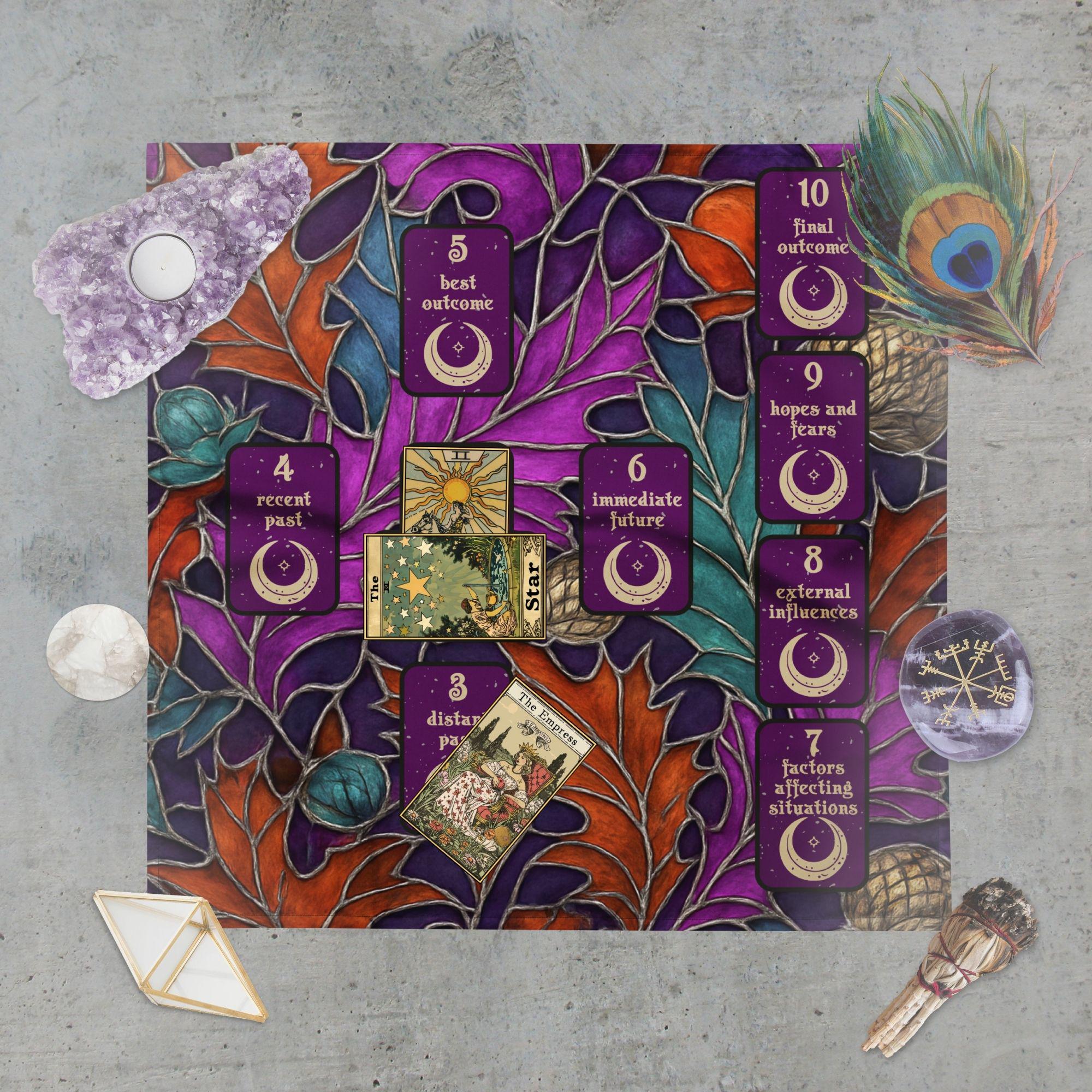 Stained Glass Altar Cloth, Arcane Celtic Cross Tarot Spread Cloth ...