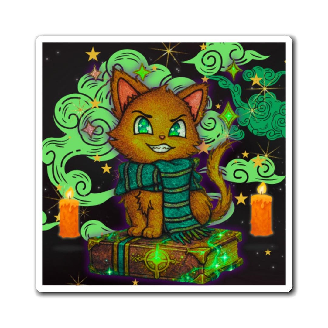 Mystic Cat Illustration Magnets | Witchy Kitty, Candles & Spellbook - Etsy