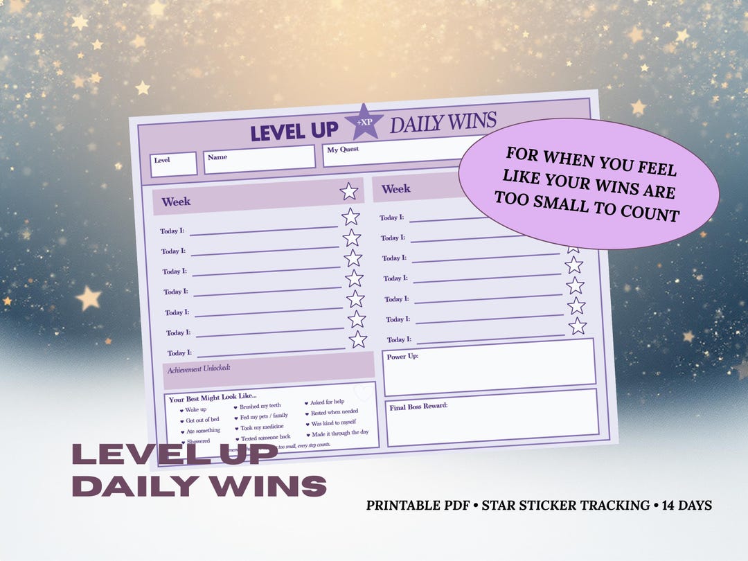 Level up Daily Wins: Printable Mental Health Habit Tracker Star Chart ...