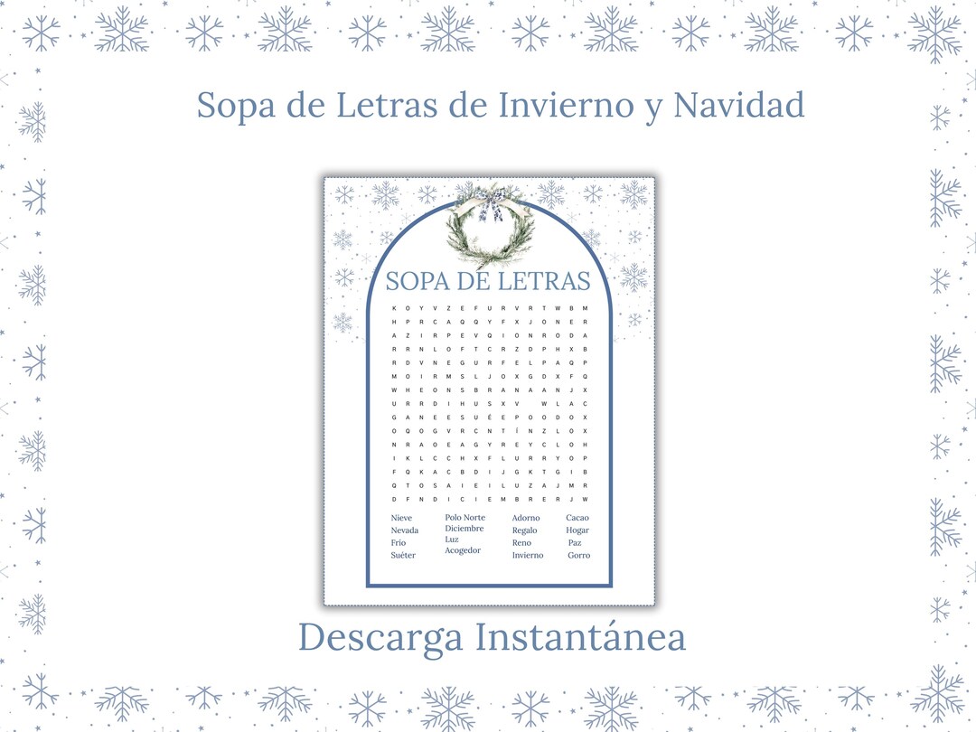 Sopa de Letras de Invierno y Navidad / Juego Imprimible / Descarga ...