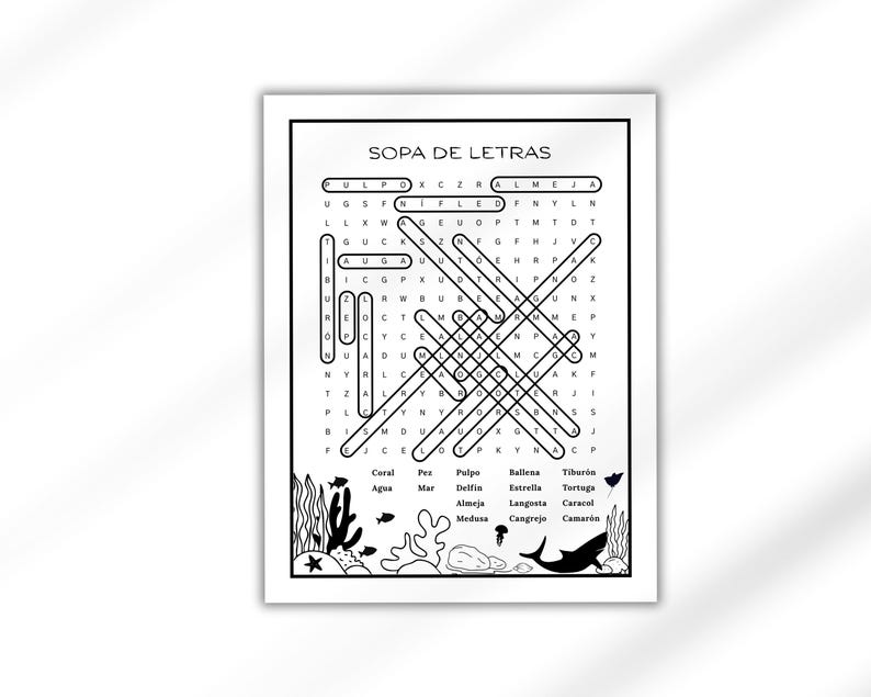 Sopa De Letras Animales Del Mar | Sea Animals Word Search | Spanish ...