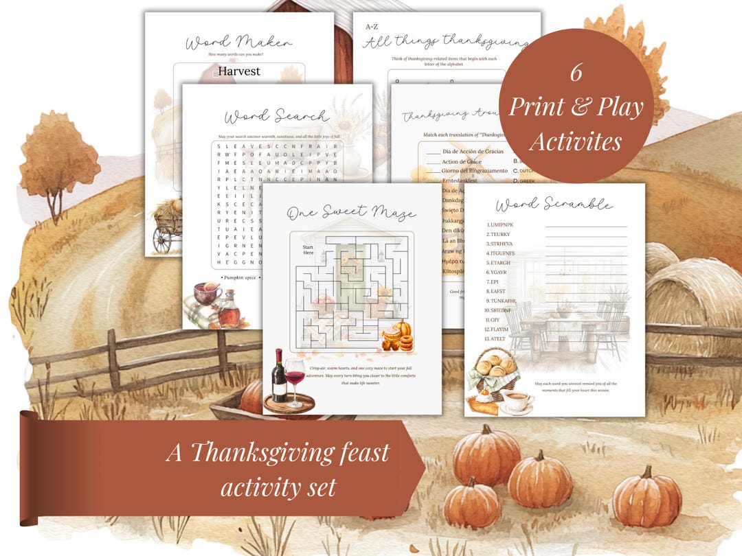 Thanksgiving Printable Games for Adults & Families, Cozy Fall Activity ...