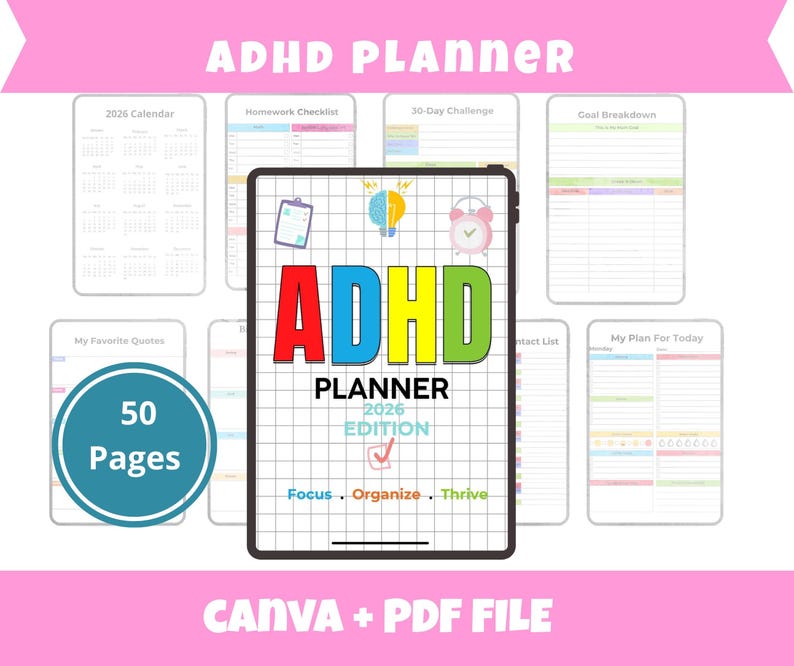 2026 ADHD Kids Planner | Editable PDF + Canva Template | Daily Monthly ...
