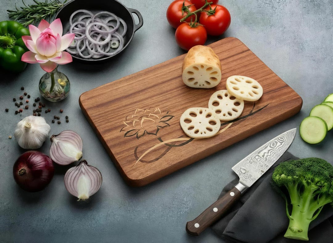 Face-grain Cutting Board - Lotus Flower Inlay, Multi-colored - Etsy UK