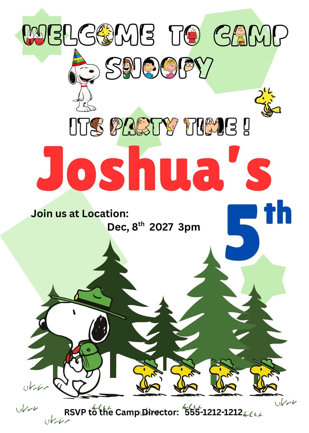 Snoopy Birthday Invitation – Editable Digital Printable Peanuts Party ...