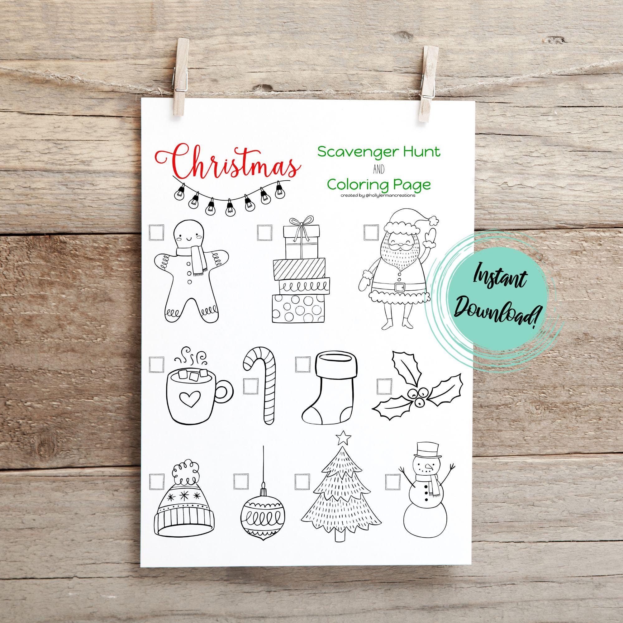 Printable Holiday Scavenger Hunt, Christmas Coloring Page, Advent ...