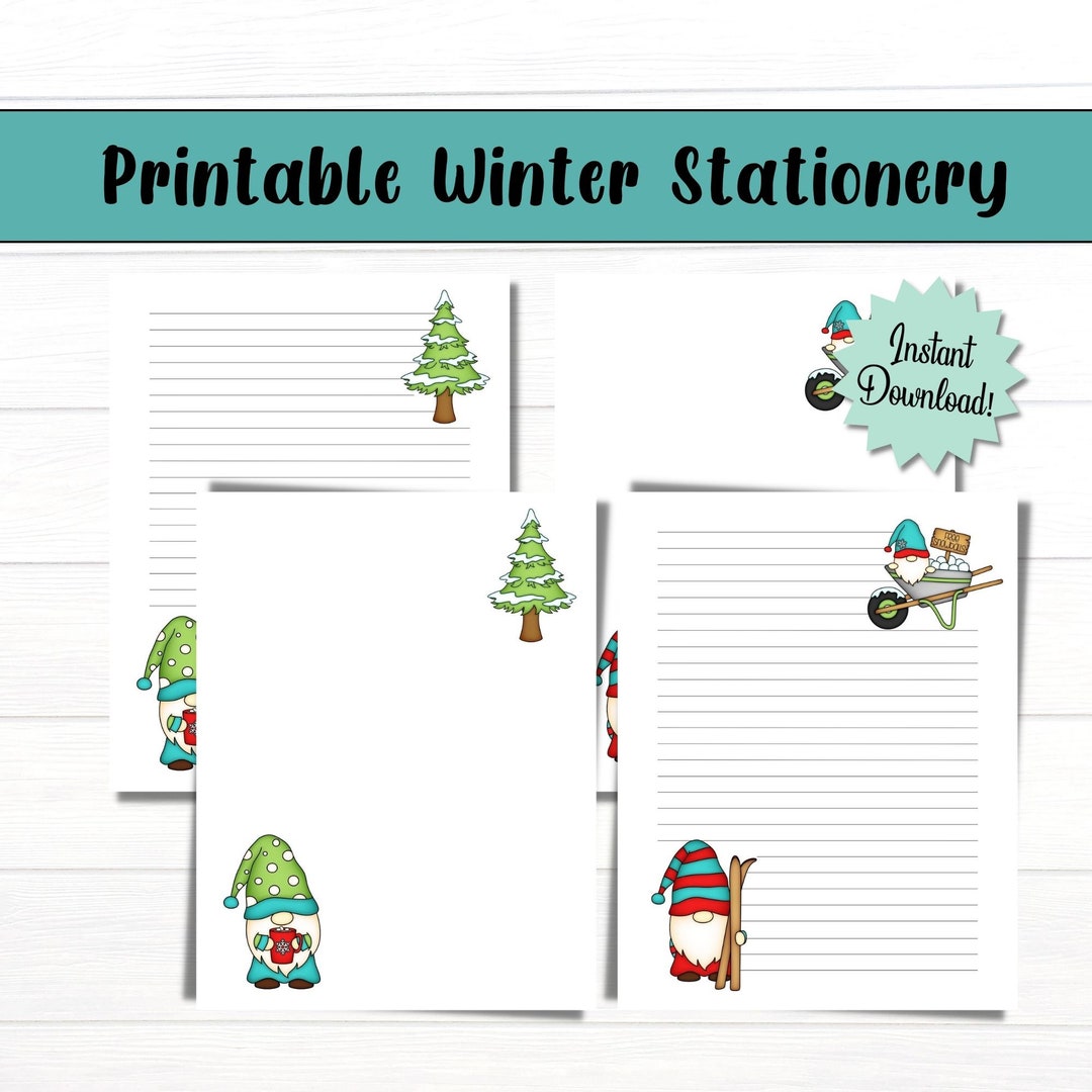 Printable Lined Stationery, Winter Gnome Themed Stationery, Kids ...