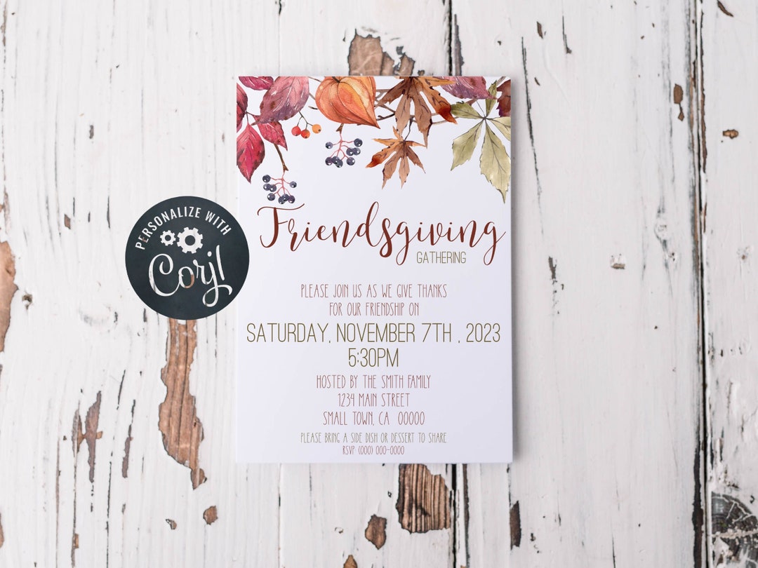 Editable Friendsgiving Invitation, Friend Gathering, Community Fall ...