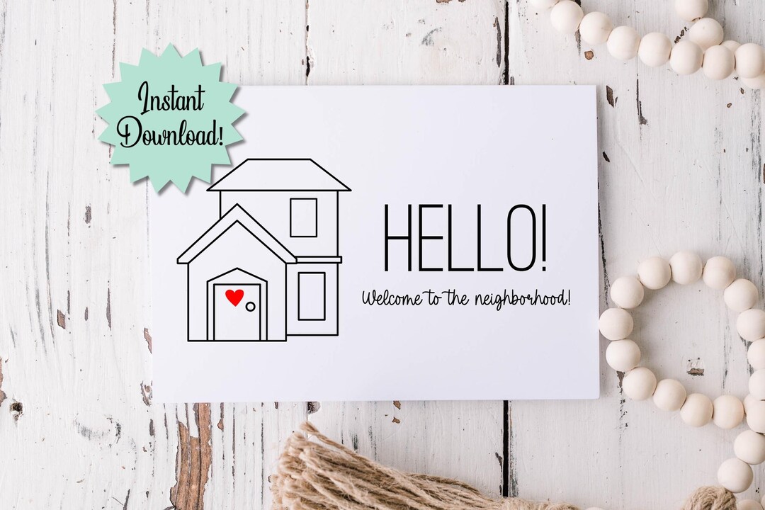 Welcome to the Neighborhood Printable Card, Housewarming Greeting Card ...
