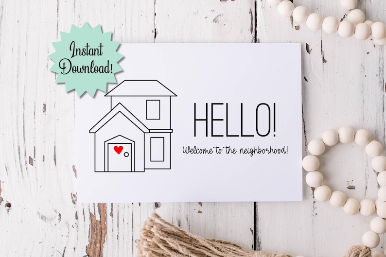 Welcome to the Neighborhood Printable Card, Housewarming Greeting Card ...