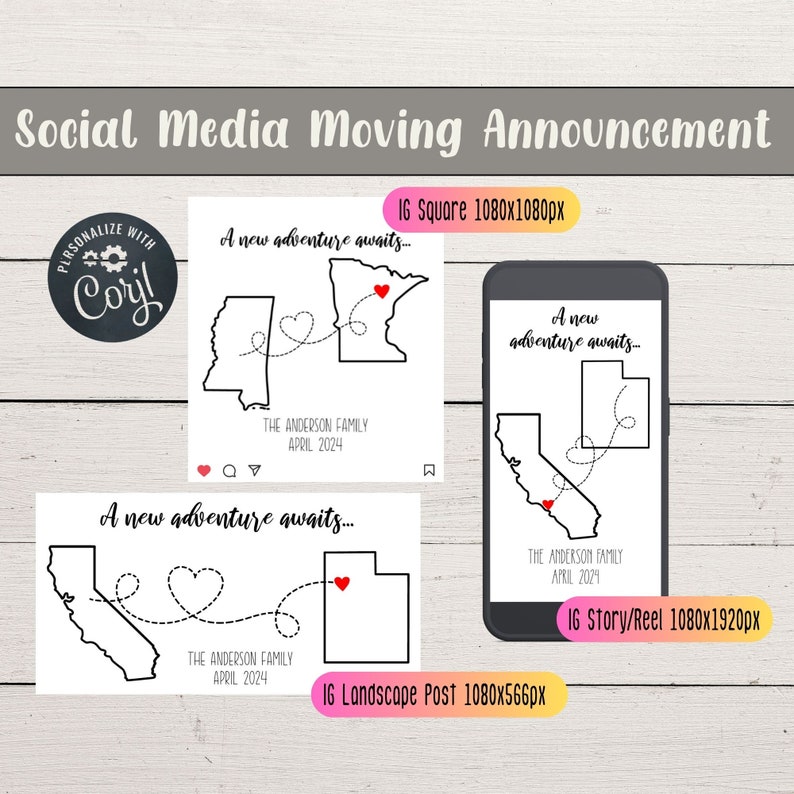 Editable Social Media Moving Announcement, State to State Move, PCS ...