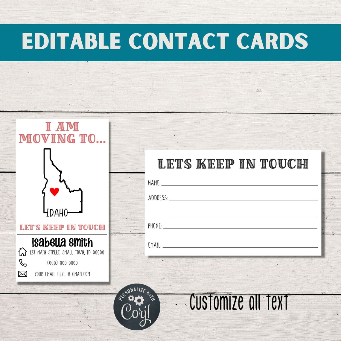 Editable Keep in Touch Contact Cards, College Move, PCS Announcement ...