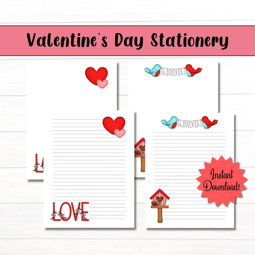 Printable Lined Stationery, Valentine Themed Stationery, Kids ...