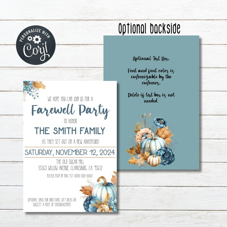 Editable Fall Farewell Party Invitation, Going Away Party Invite ...