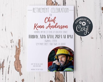 Editable Firefighter Retirement Party Invitation | Fireman Farewell ...