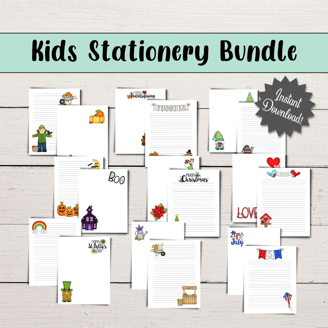Printable Lined Stationery Bundle, Kids Stationery Bundle, Seasonal ...