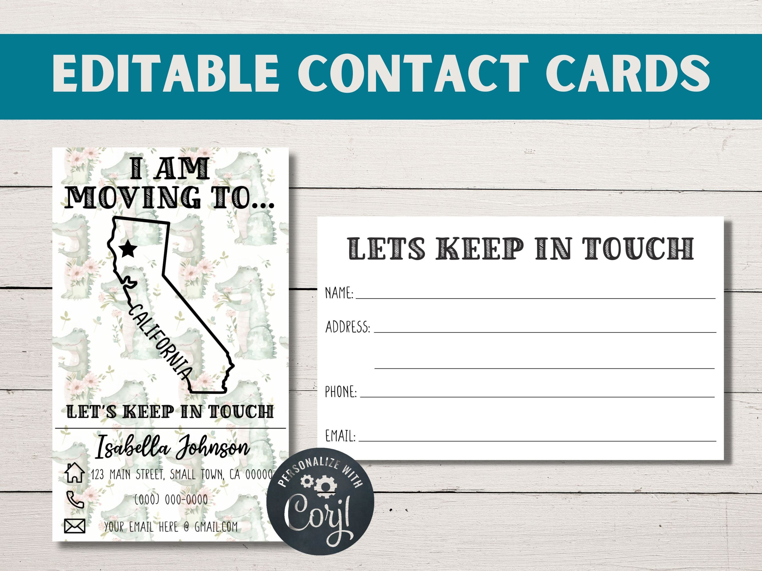 Editable Keep in Touch Contact Cards, Cute Alligator Print, PCS ...