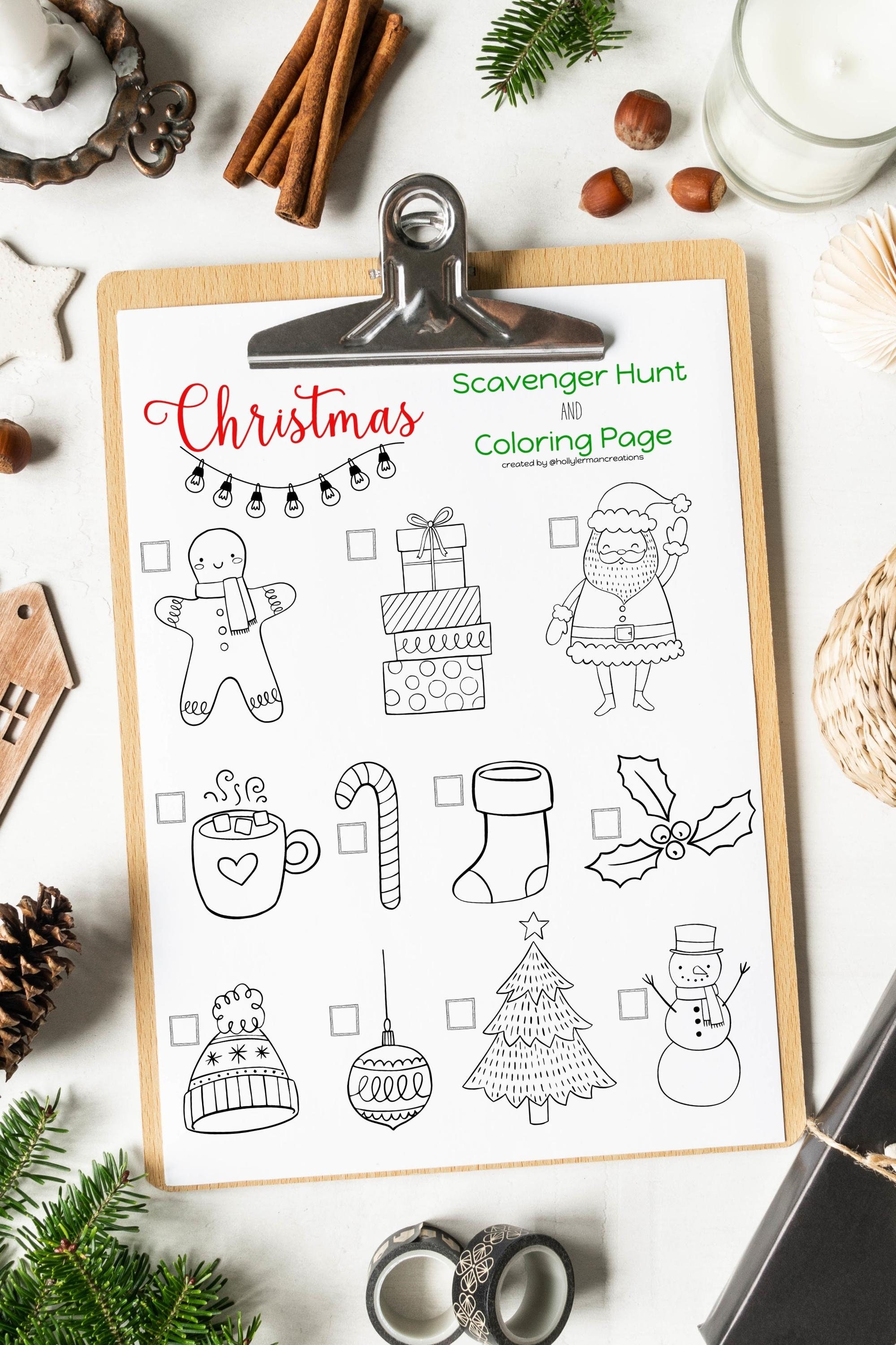 Printable Holiday Scavenger Hunt, Christmas Coloring Page, Advent ...