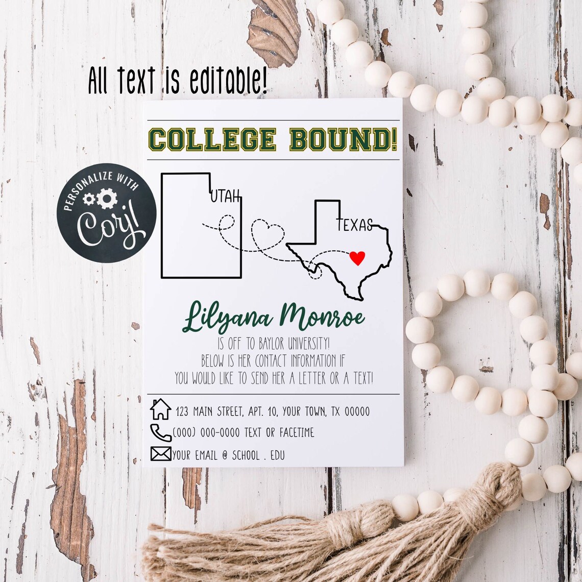 Editable College Bound Change of Address, Keep in Touch, College ...