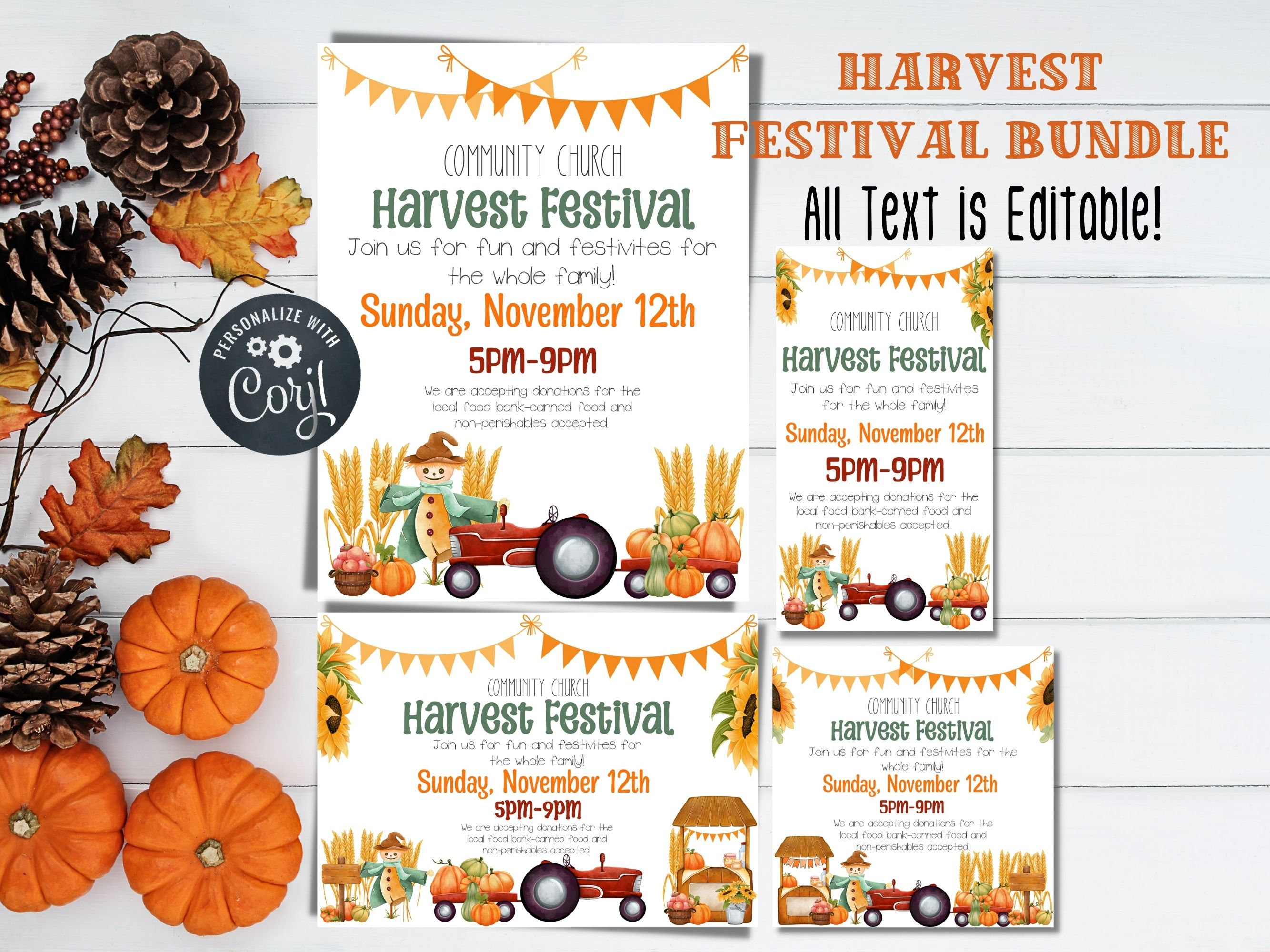Editable Harvest Festival Invitation Bundle, Social Media Posts - Etsy