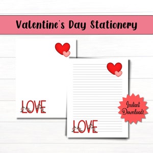 Printable Lined Stationery, Valentine Themed Stationery, Kids ...