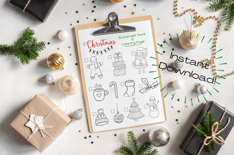 Printable Holiday Scavenger Hunt, Christmas Coloring Page, Advent ...