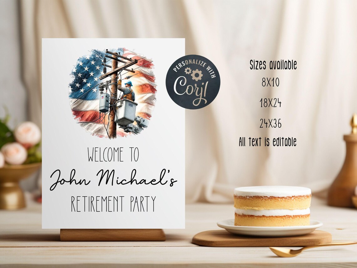 Editable Lineman Retirement Party Sign - Etsy