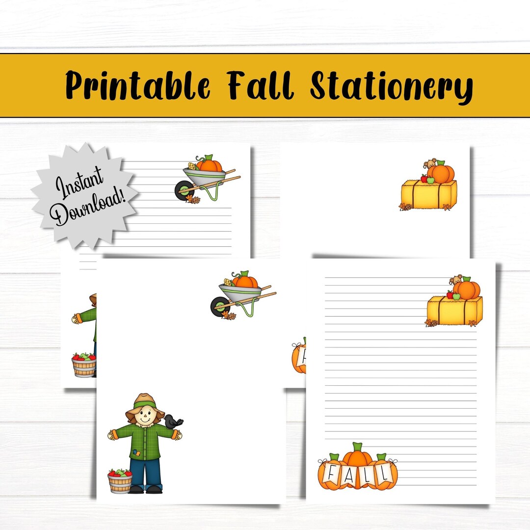 Printable Lined Stationery, Fall Themed Stationery, Kids Stationery ...
