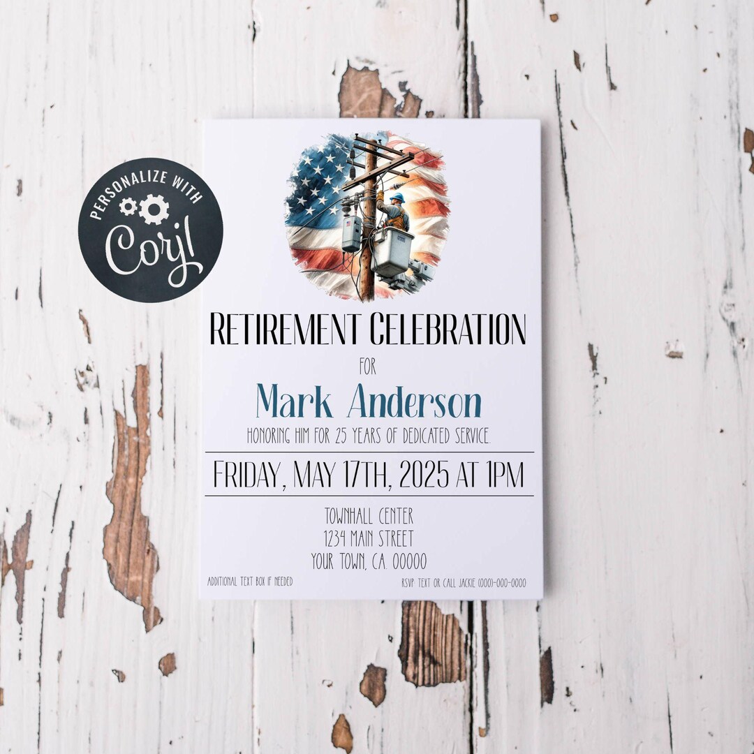 Editable Lineman Retirement Party Invitation - Etsy