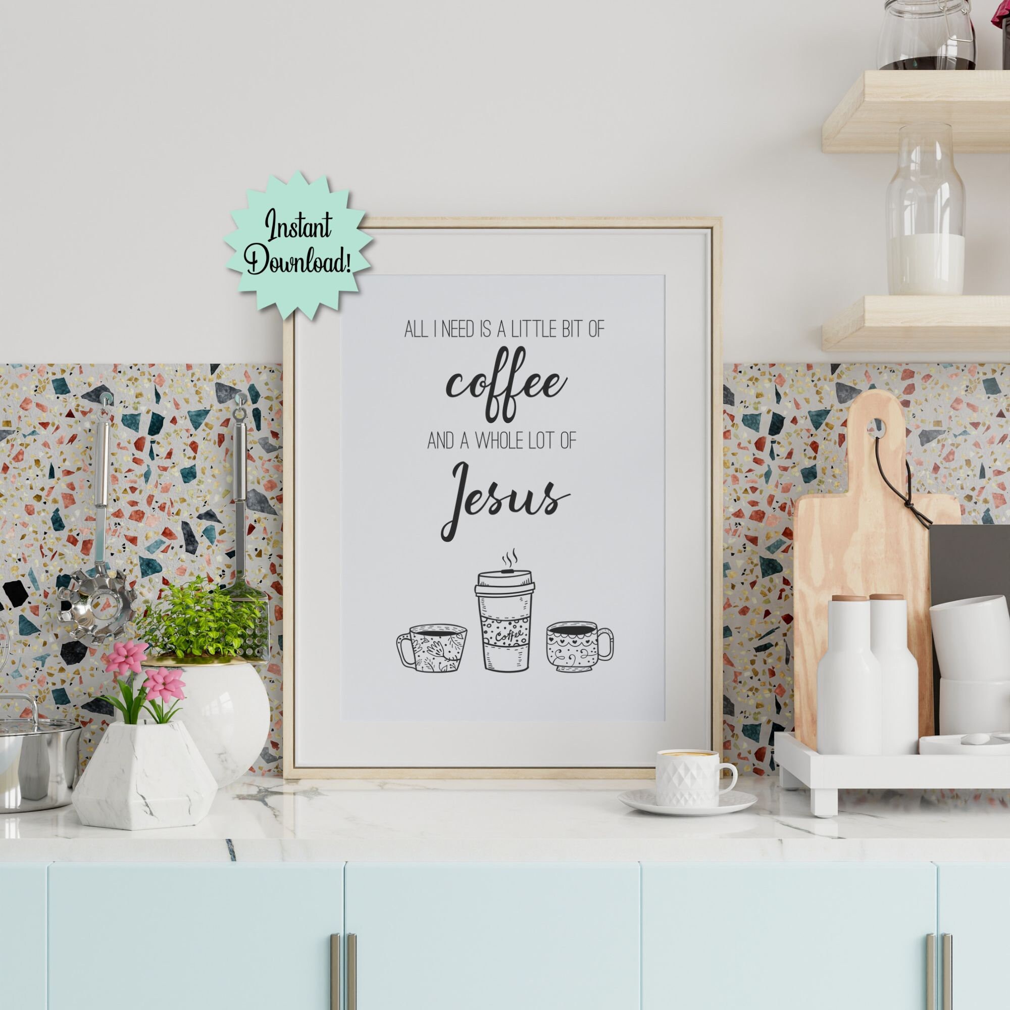 Printable Coffee Art, Coffee and Jesus Art, Retro Coffee Art, Coffee ...
