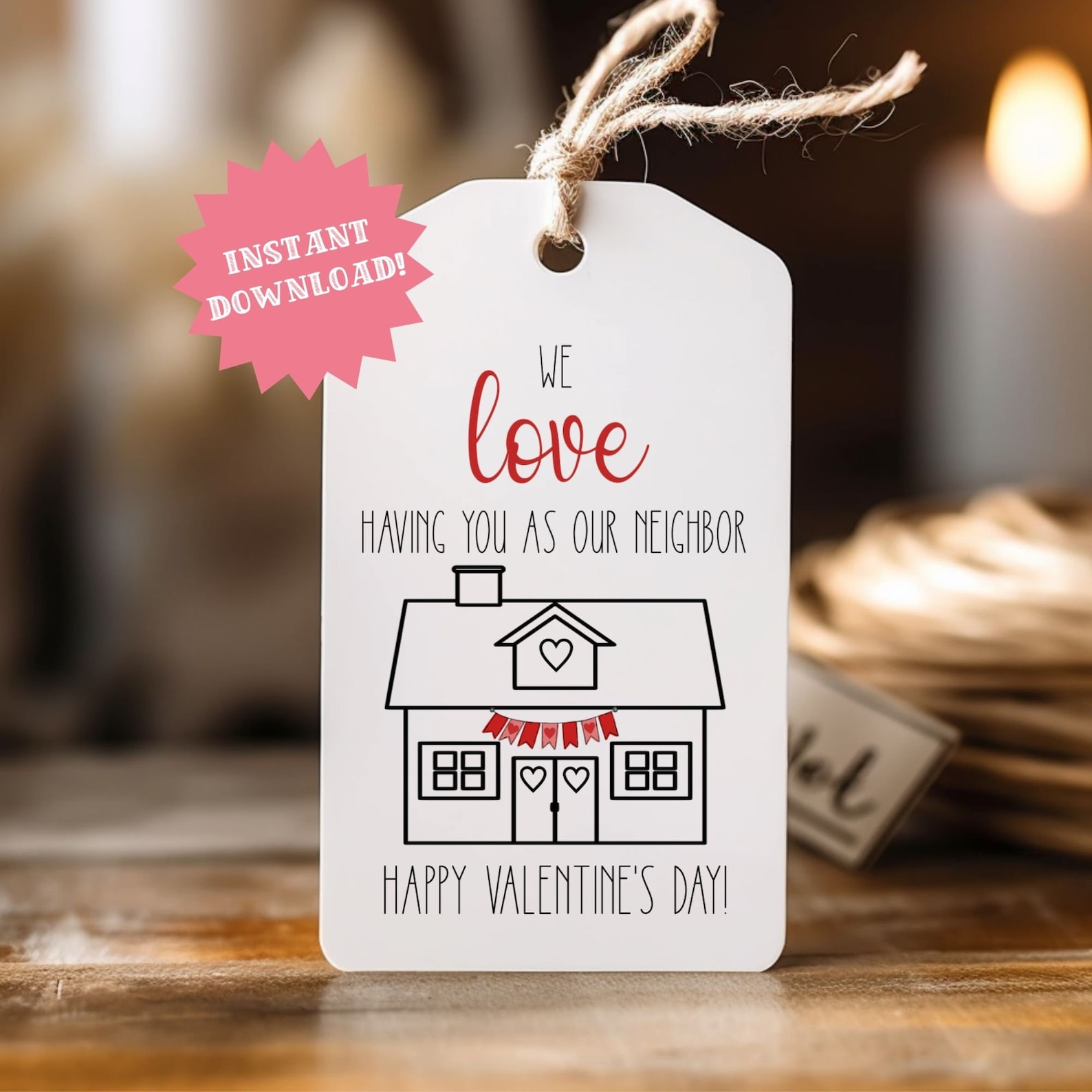 Valentine's Day Neighbor Gift Tag, Printable Gift Tag, Neighbor Gift ...