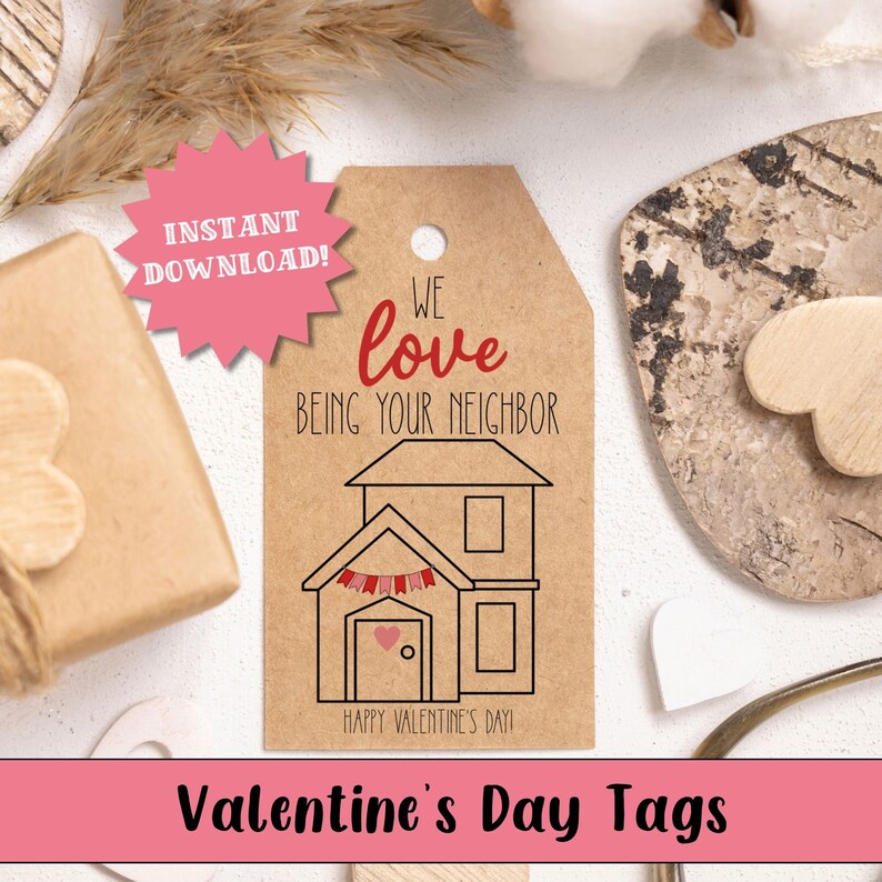 Valentine's Day Neighbor Gift Tag, Printable Gift Tag, Neighbor Gift ...