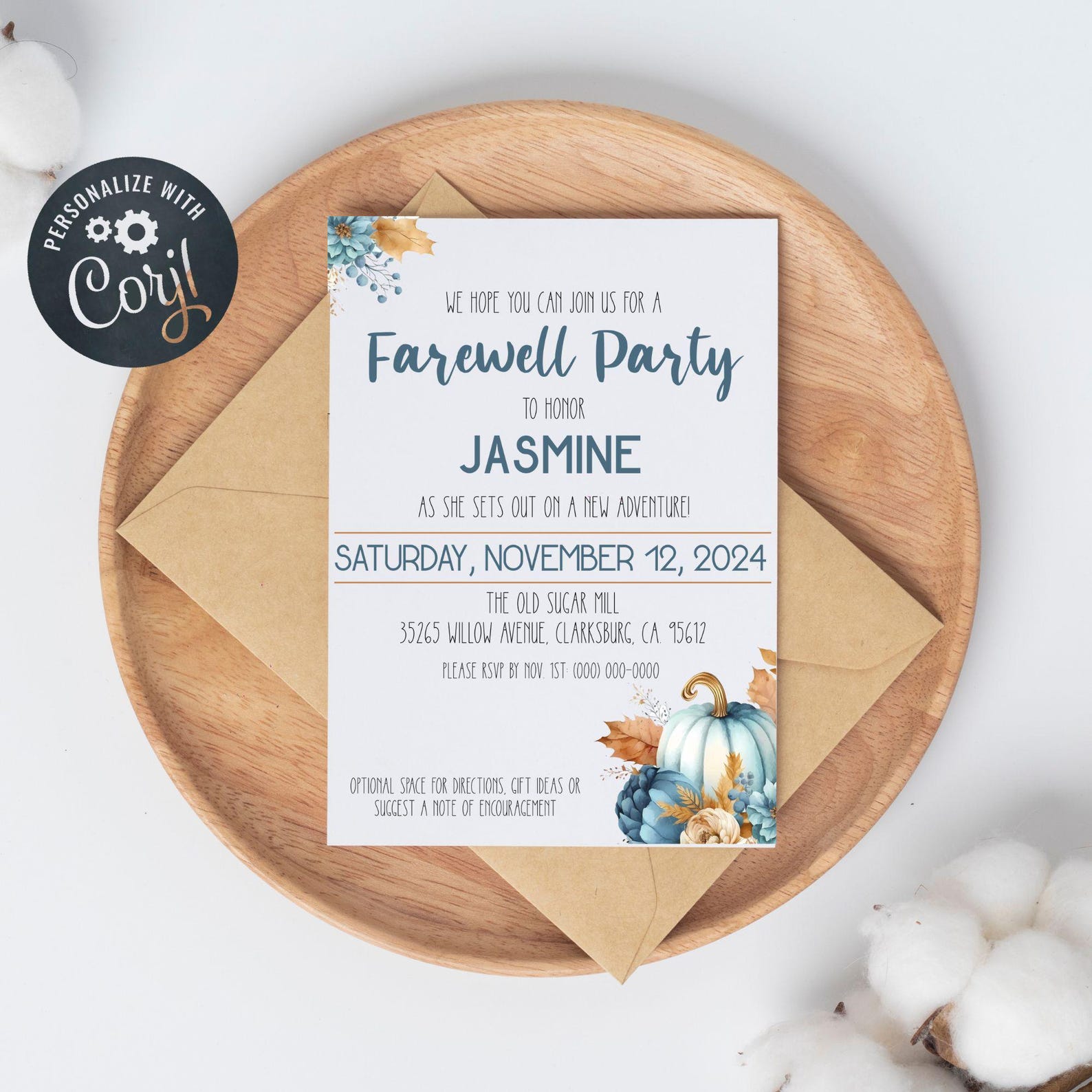 Editable Fall Farewell Party Invitation, Going Away Party Invite ...