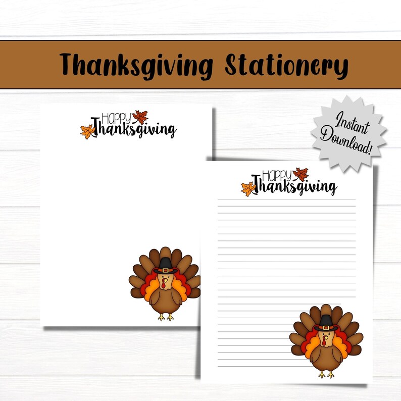 Printable Lined Stationery, Thanksgiving Themed Stationery, Kids ...