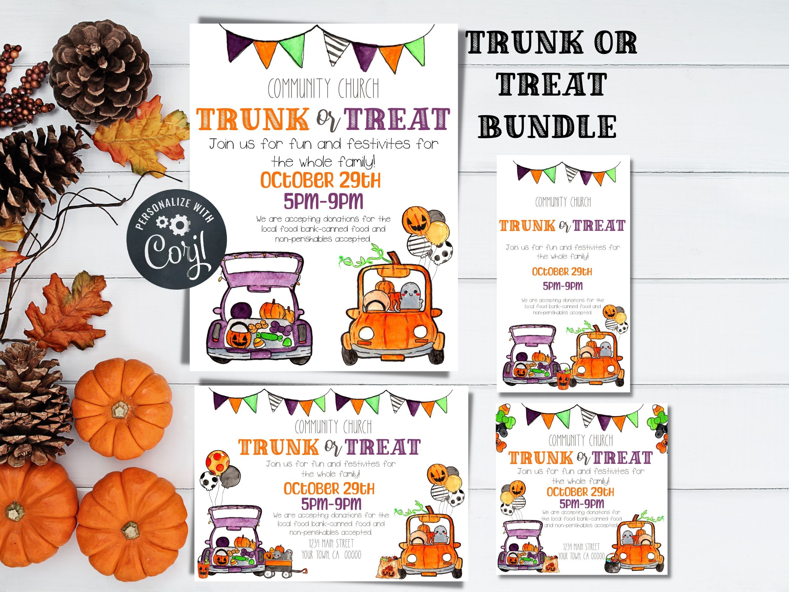 Editable Trunk or Treat Invitation Bundle, Social Media Posts - Etsy