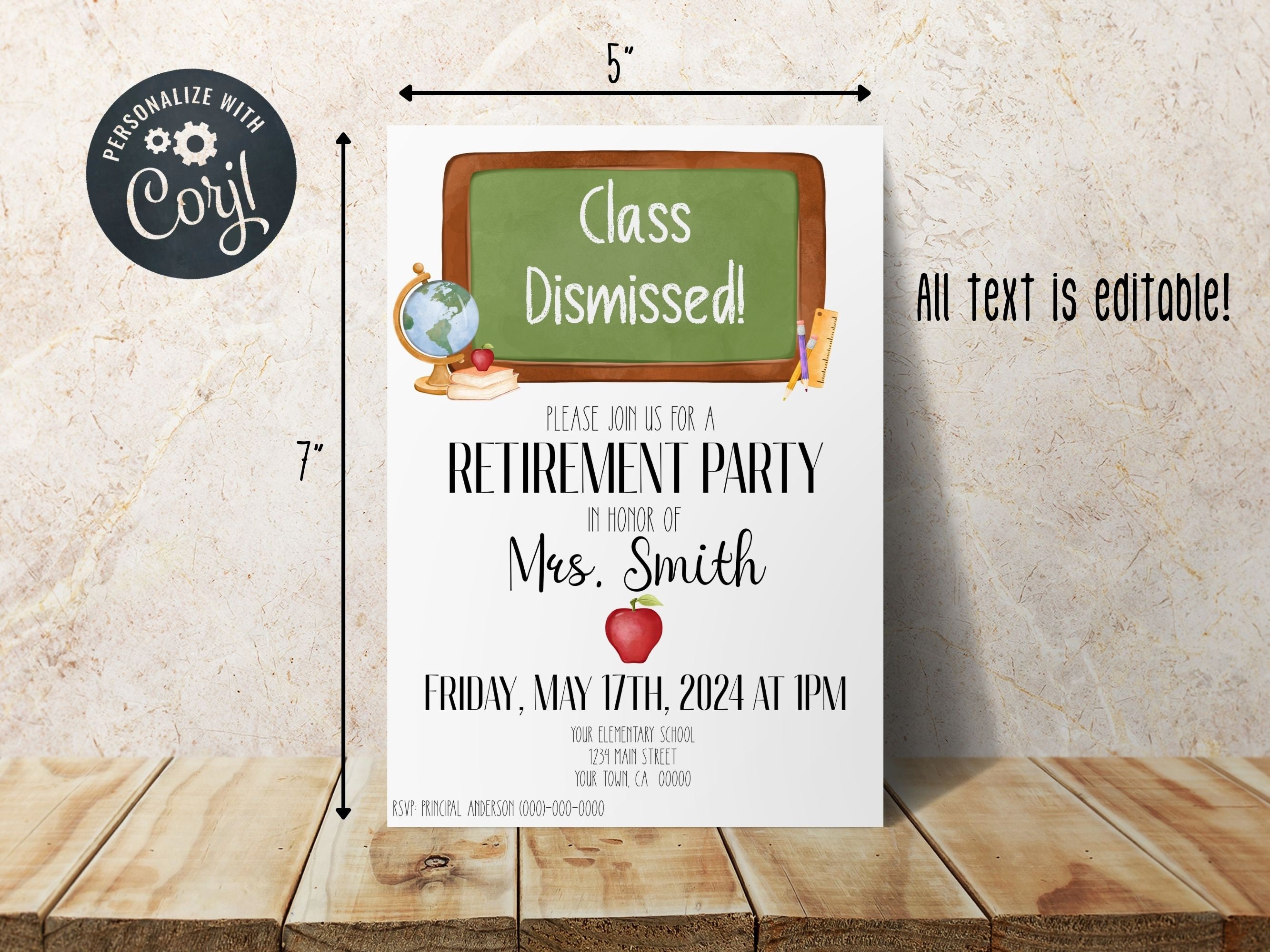 Editable Teacher Retirement Party Invitation - Etsy