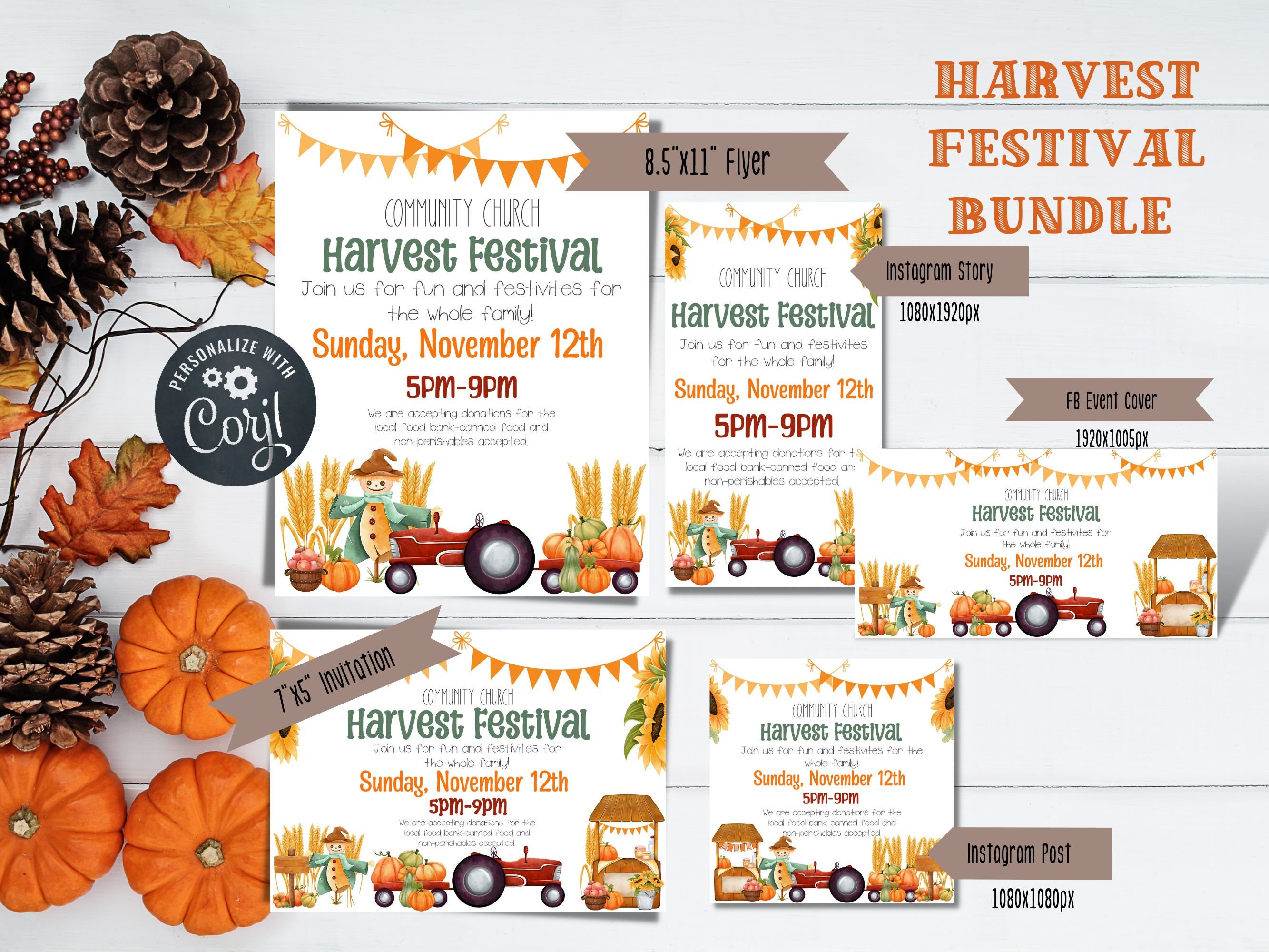 Editable Harvest Festival Invitation Bundle, Social Media Posts - Etsy