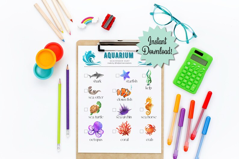 Kids Scavenger Hunt Aquarium Printable, With Words, Without Words ...