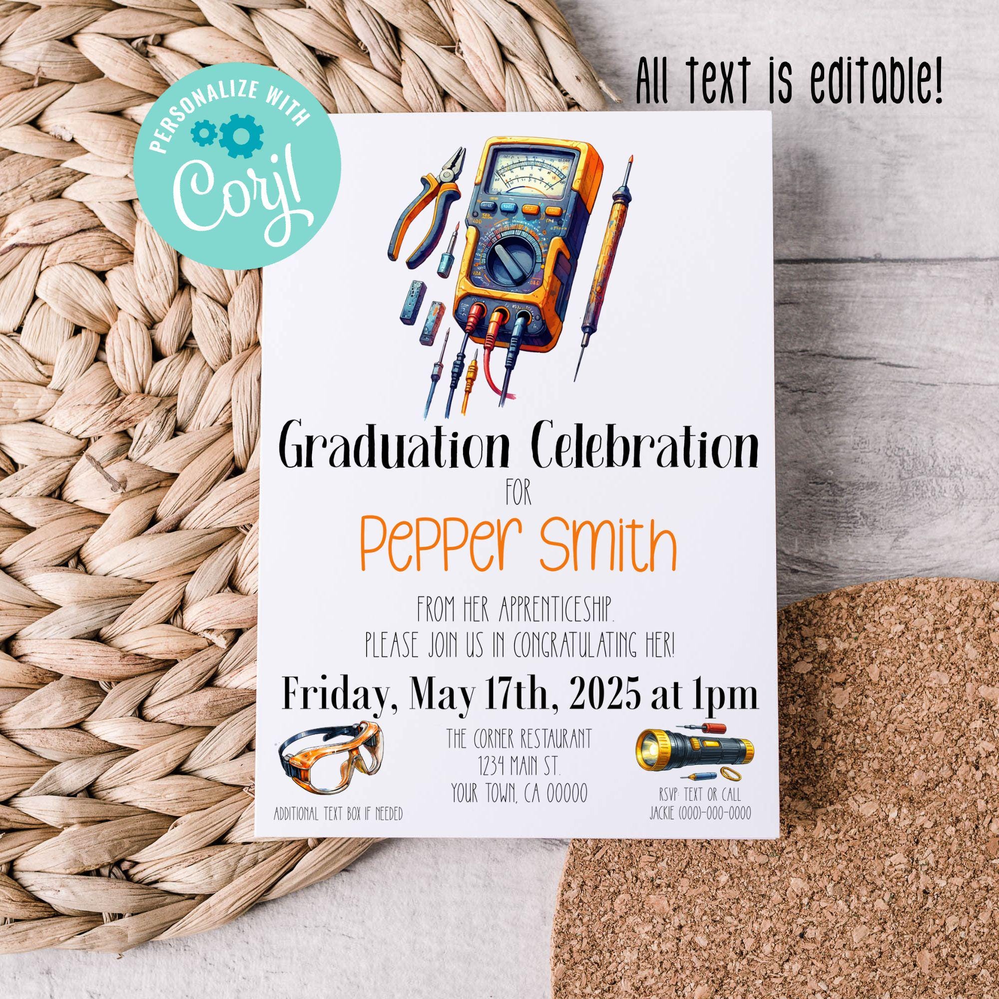 Editable Electrician Graduation Party Invitation - Etsy