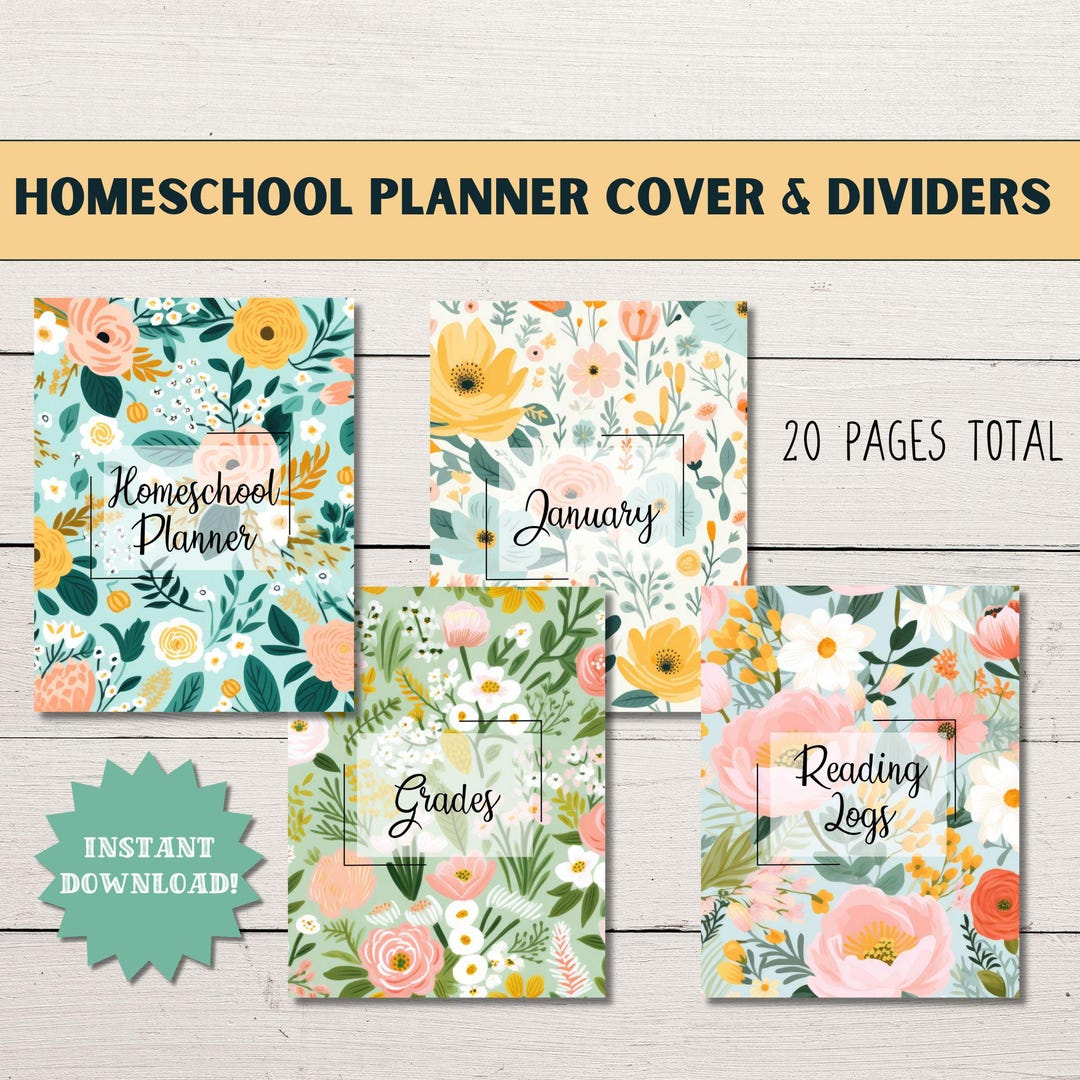 Printable Cover and Dividers for Homeschool Planner, Mod Flower Themed ...