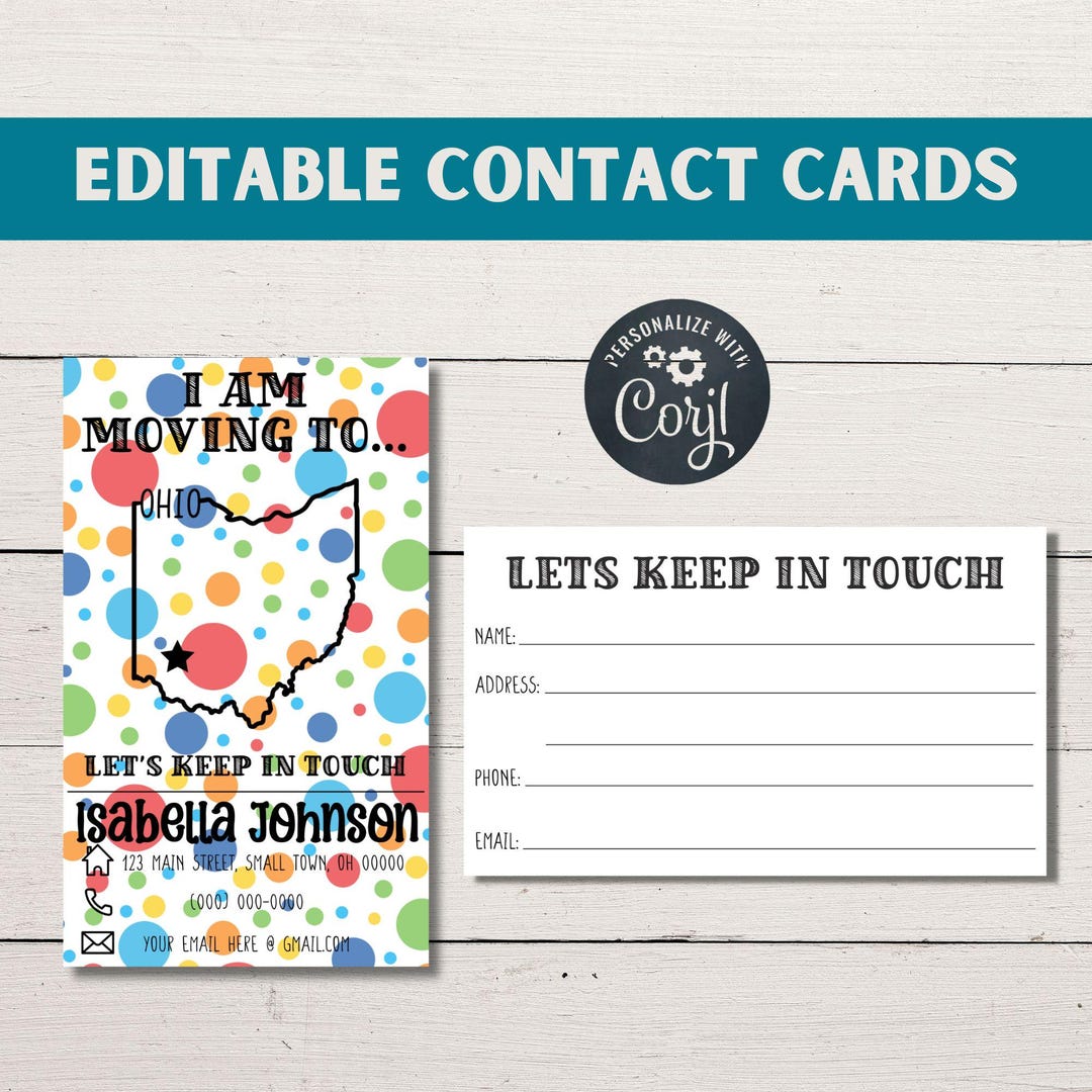 Customizable Keep in Touch Contact Cards, End of the School Year Move ...