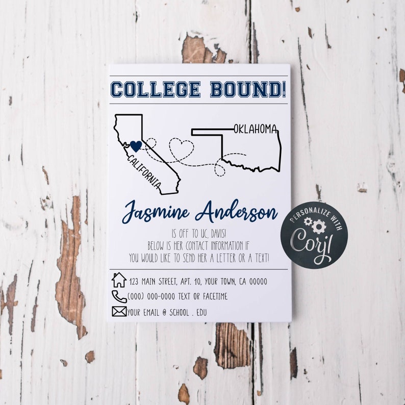 Editable College Bound Change of Address, Keep in Touch, College ...
