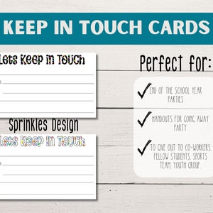 Printable Keep in Touch Cards, End of the School Year Party, Moving ...