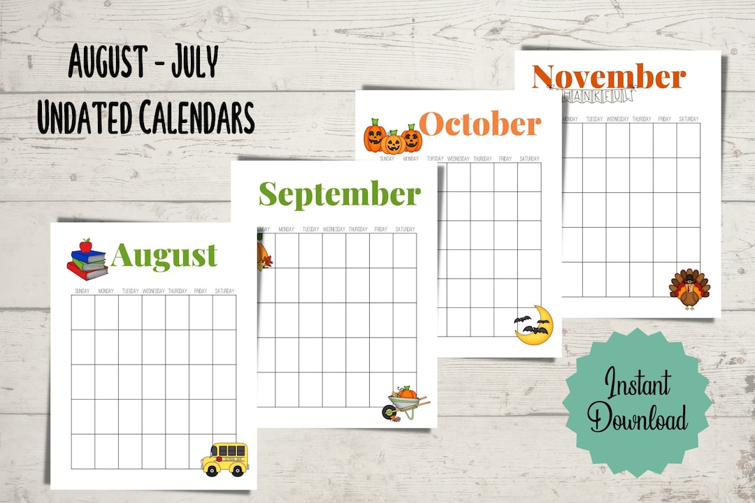 Printable Kids Undated Calendar, Morning Menu, Kid Themed Calendar - Etsy