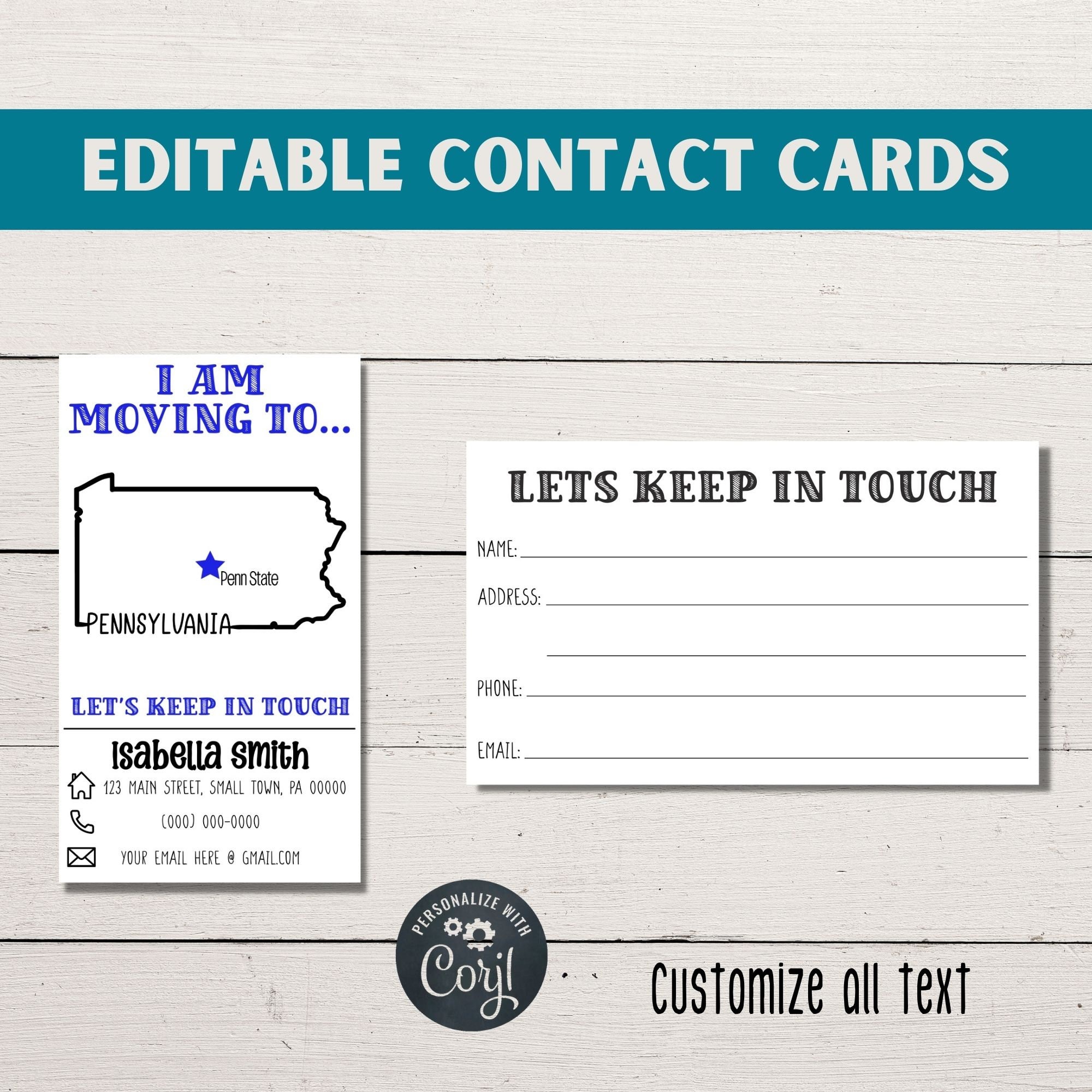 Editable Keep in Touch Contact Cards, College Move, PCS Announcement ...
