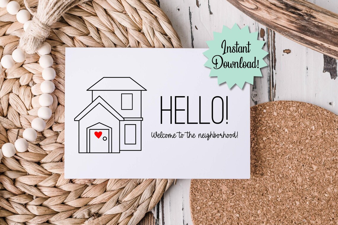 Welcome to the Neighborhood Printable Card, Housewarming Greeting Card ...